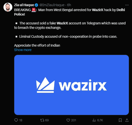 WazirX Hacker Arrested: Delhi Police Crack $230M Cyber Theft WazirX Hacker Arrested: Delhi Police Crack $230M Cyber Theft